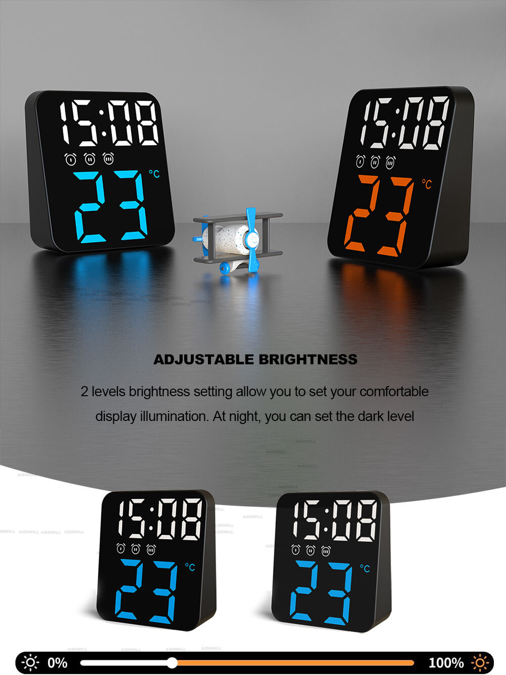 Bedroom digital alarm clock, voice activated three alarm clock, 12/24 ...