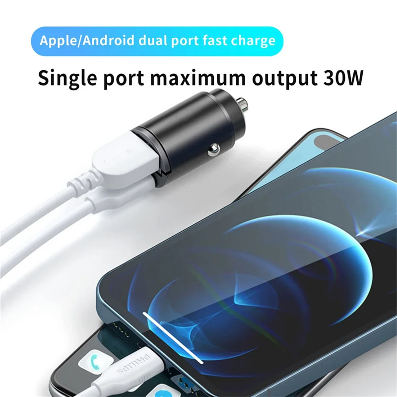 200W Dual Port Mini USB Car Charger Ultra Fast Charging Lighter Socket ...