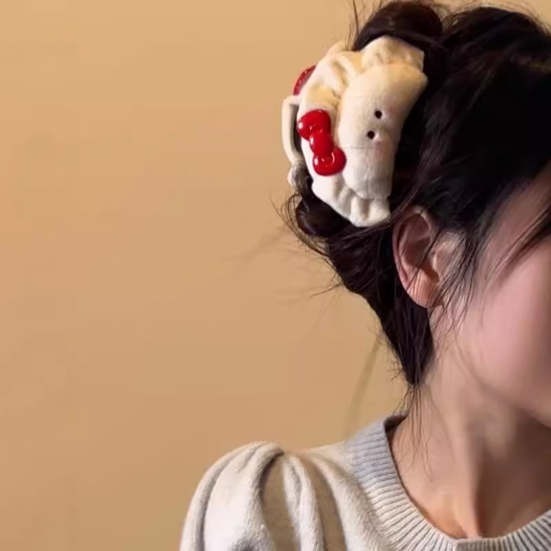 Korea plush bow dumpling hair clips female ins cute student gift ...