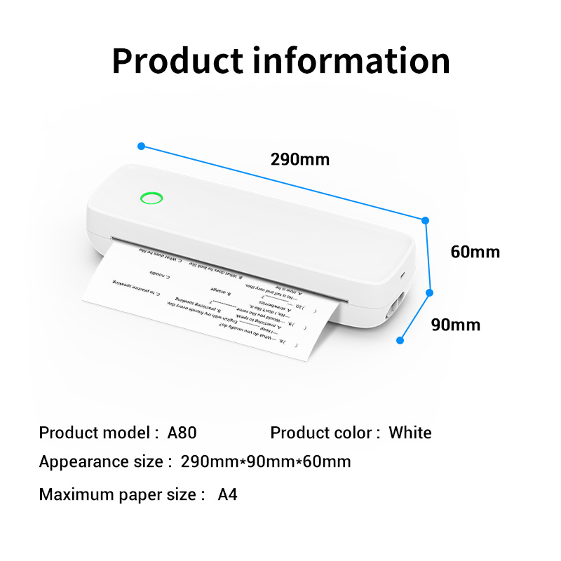🎁 Free 1 Roll A4 Portable Thermal Printer Wireless Bluetooth Inkless Printing Hd 203dpi