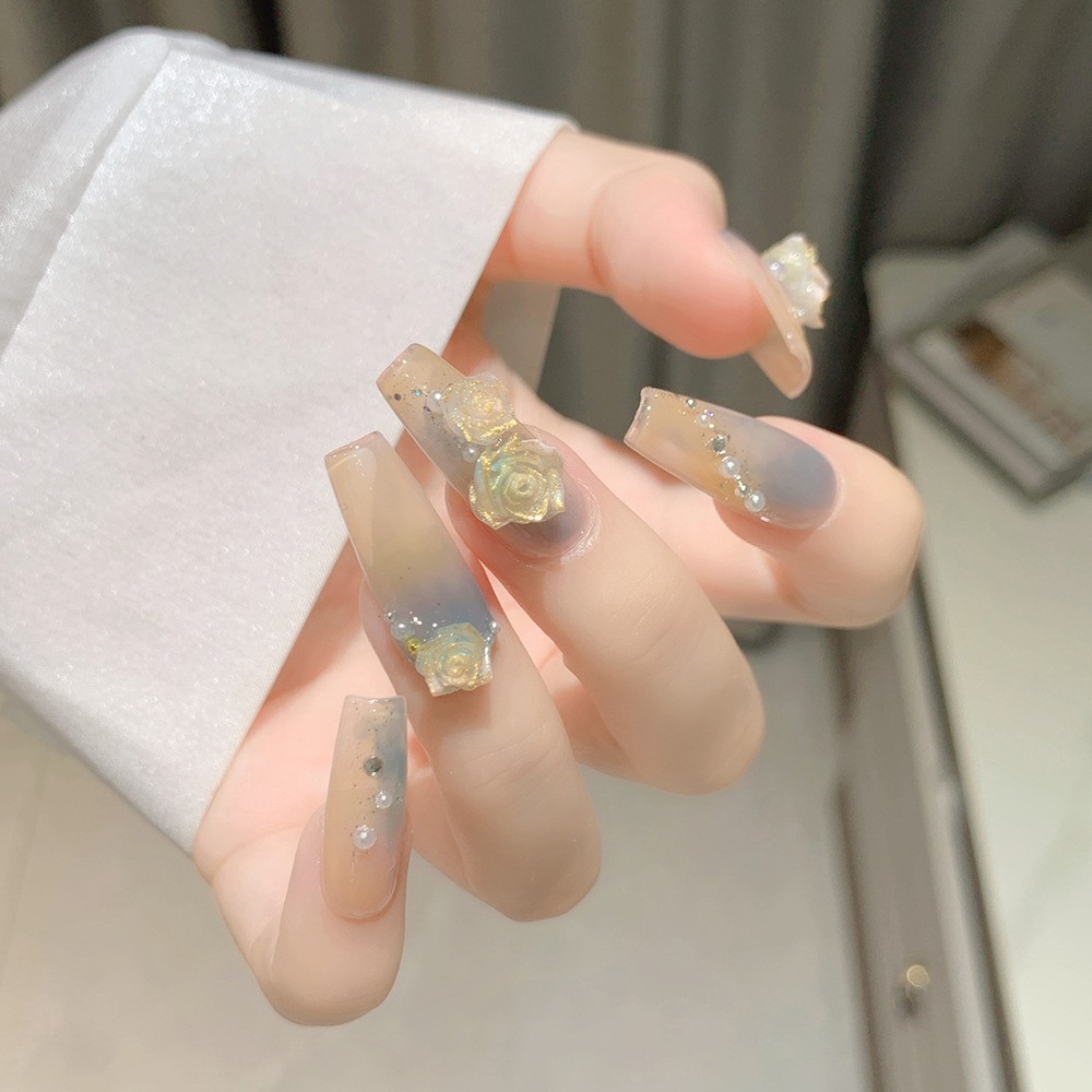 Rou Bao 50pcs Nail Dunhuang Double Colored Camellia Glitter Rose Flower Girly Resin Nails Art ...