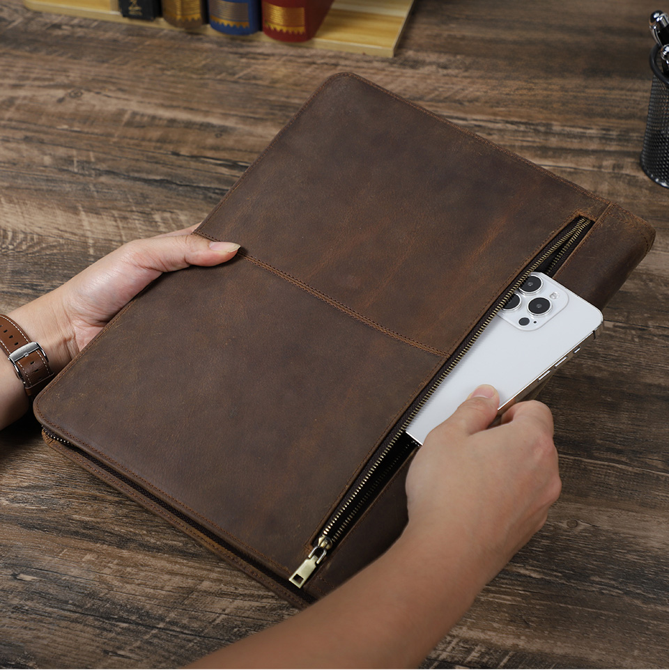CONTACTS FAMILY Vintage Leather Notebook Portfolio A4 Business Folder ...