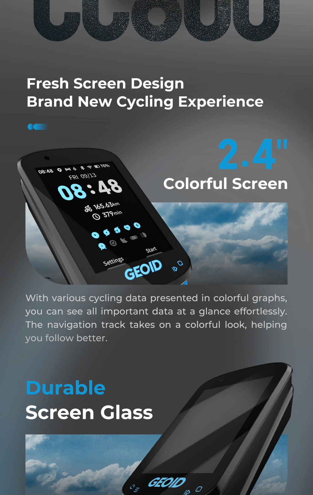 GEOID CC600 Colorful Screen Navigation GPS Bike Computer 2.4 inch WIFI transmission bike ...