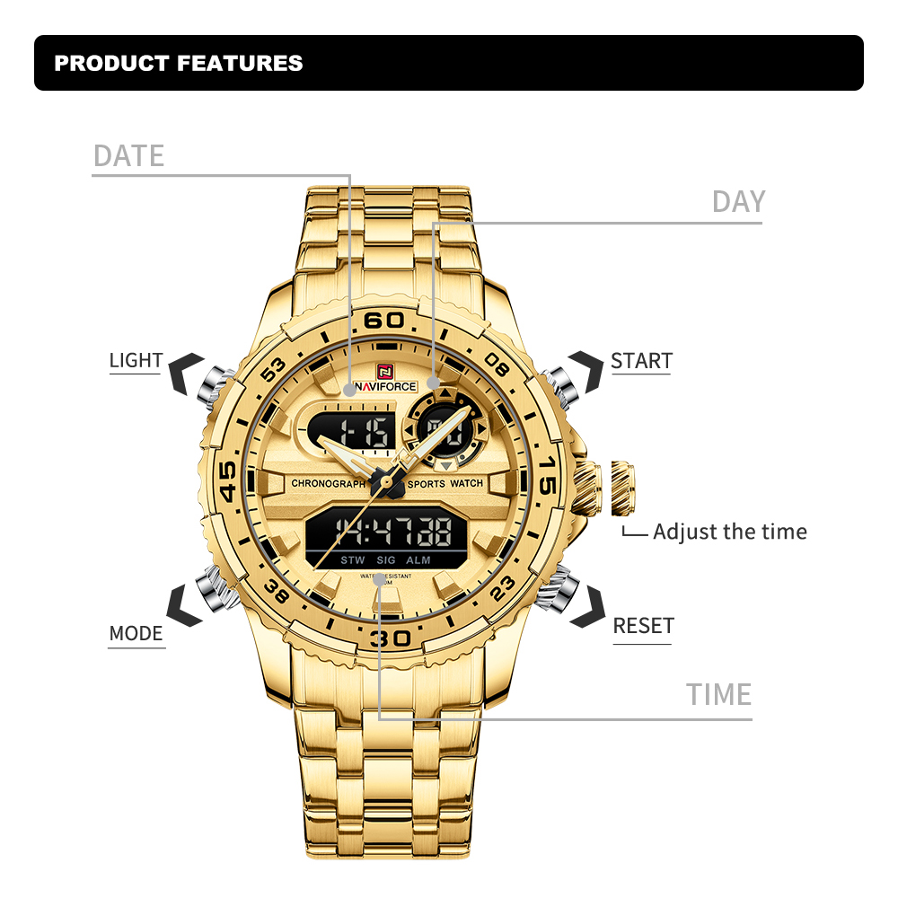 NEW NAVIFORCE Men's Luxury Waterproof Military Quartz Digital Men's ...