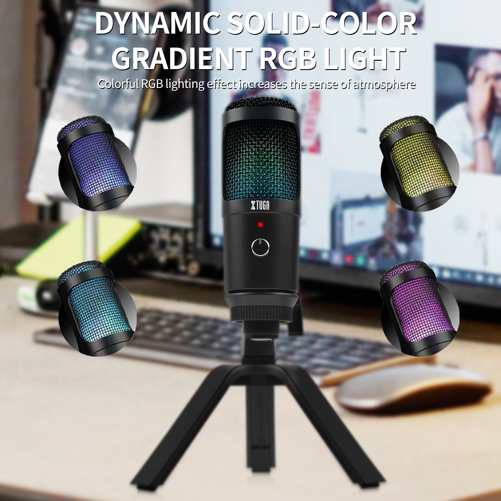 XTUGA RGB Condenser Microphone A10 USB PC Recording Microphone with RGB ...