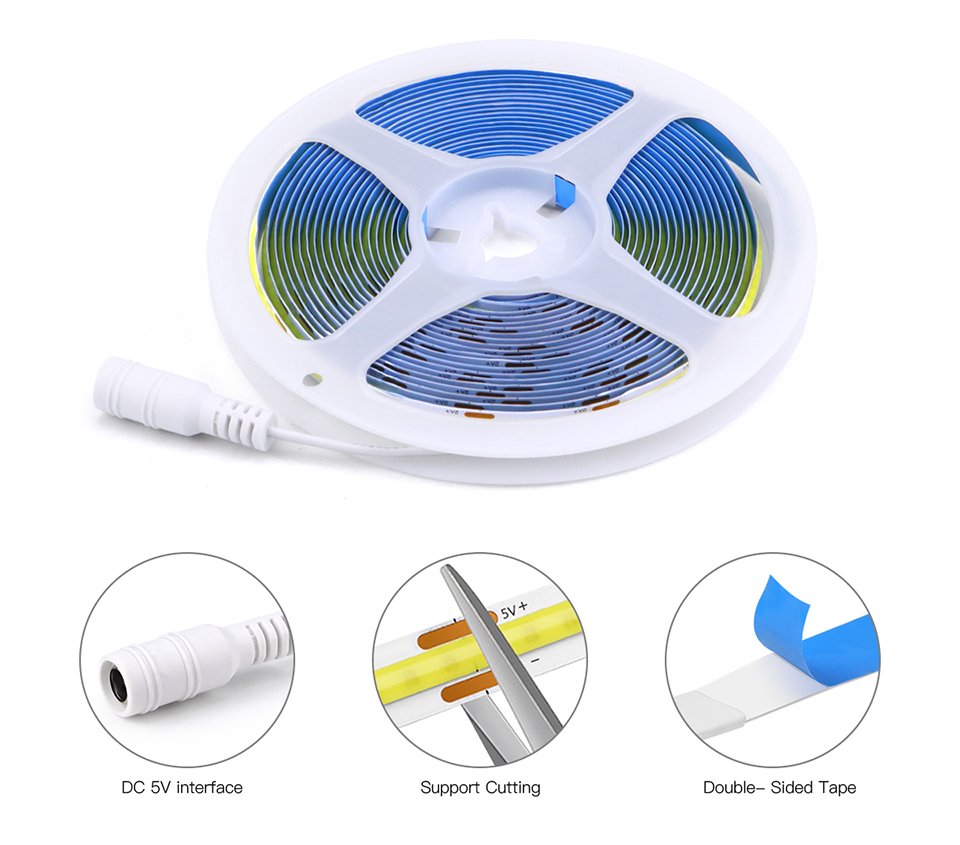 Touch Sensor Dimmable COB LED Strip Light USB 5V Recessed Touch Switch ...