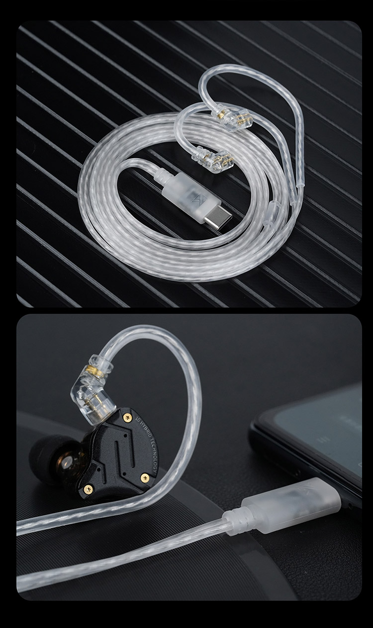 KZ Original TYPE-C Earphones Cables Silver Plated Upgrade Cable ...