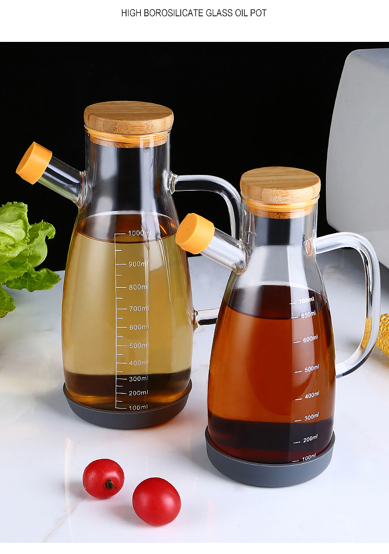 1000ML Bamboo Glass Oil Jar Bottle Kitchen Canister High Borosilicate ...