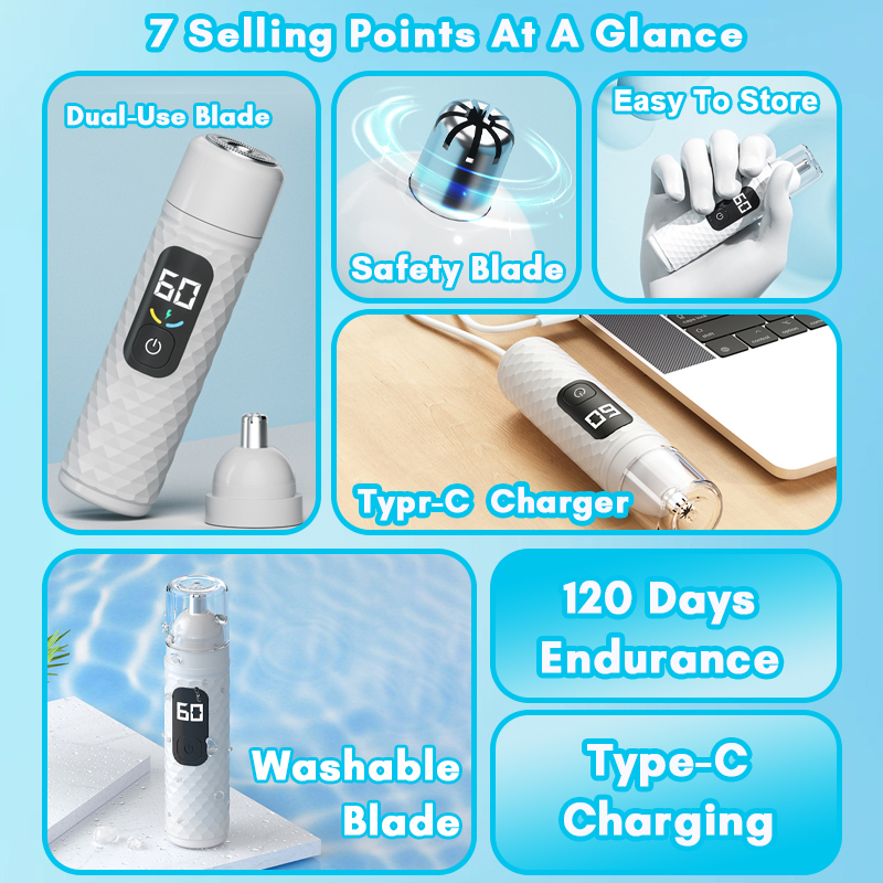 Led Digital Display Rechargeable Shaver Man Nose Hair Trimmer Epilator ...