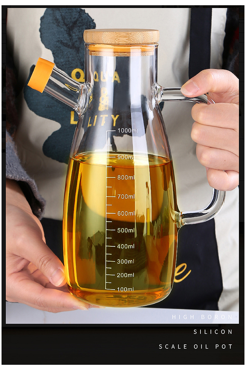 1000ML Bamboo Glass Oil Jar Bottle Kitchen Canister High Borosilicate ...