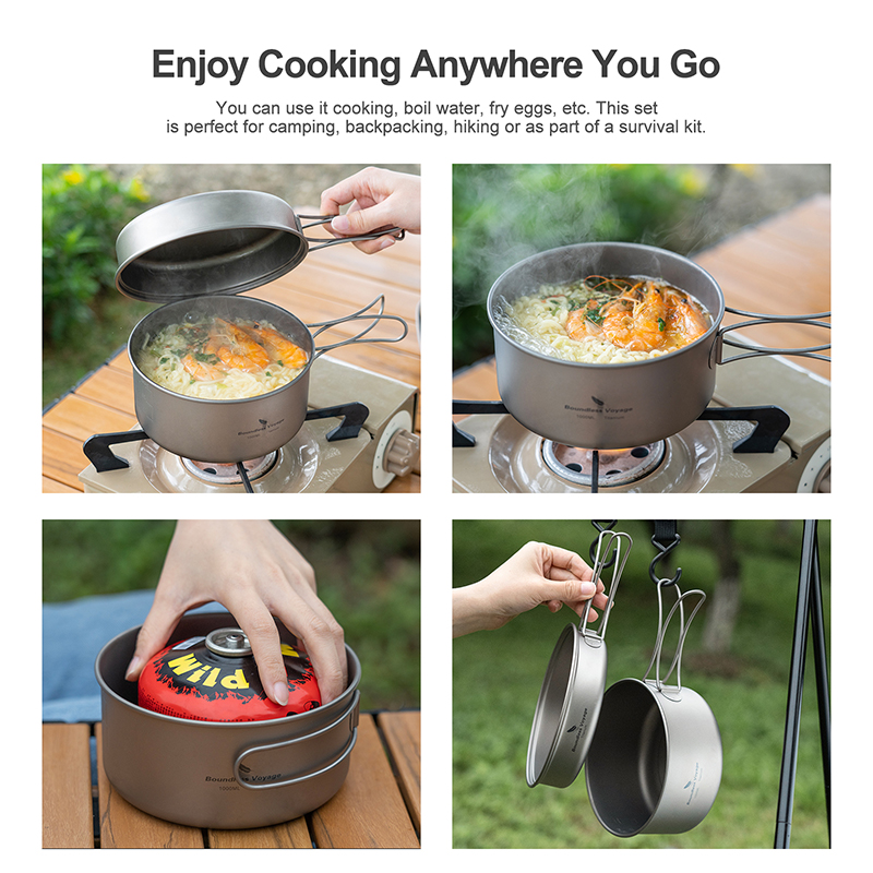 Boundless Voyage- Camping Cookware Titanium Pot Pan Set 1000ml Cup ...