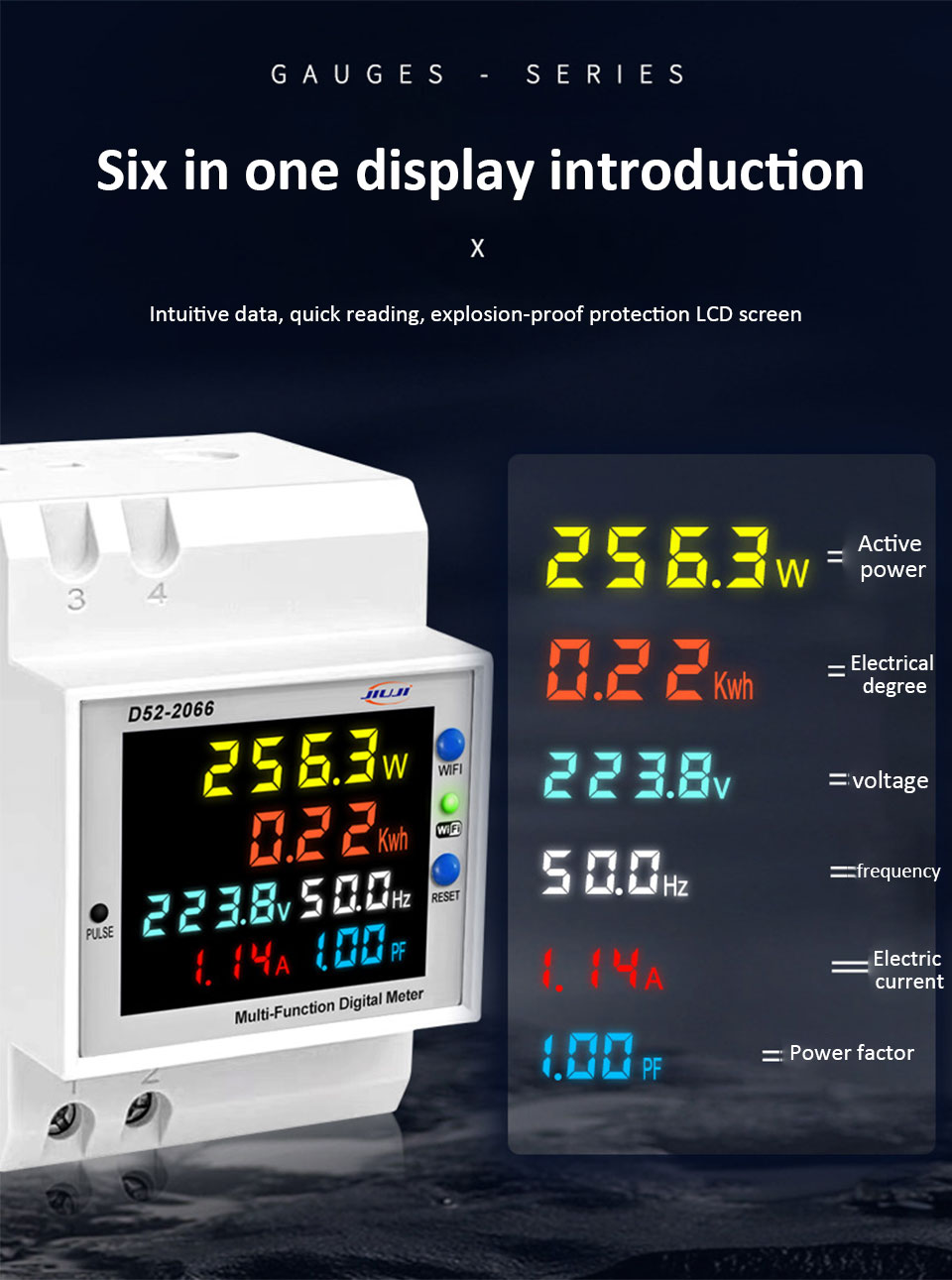 WiFi Intelligent Electric Meter AC 40~300V Monitor Voltage Current ...