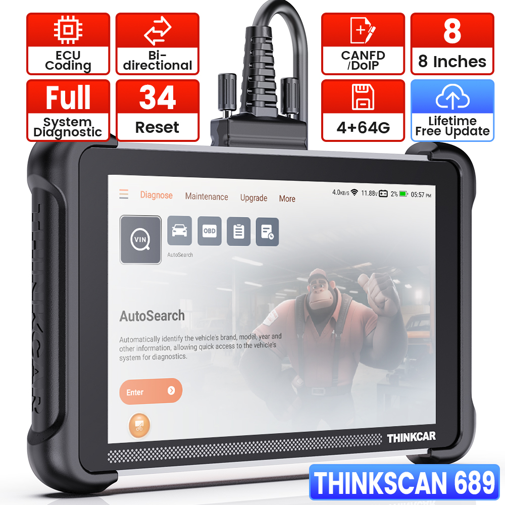 THINKCAR THINKSCAN 689 OBD2 Scanner CAN FD/DOIP Lifetime Free ECU ...