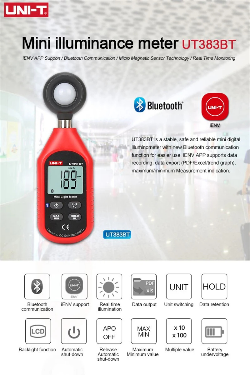 【COD】UNI-T UT383 Illuminometer UT383BT Bluetooth Mini Light Meter Lux ...