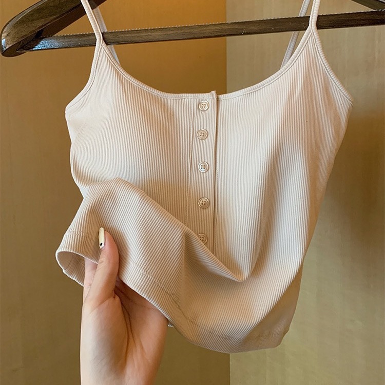 Maniyun Front Button Threaded Cotton Singlet With Padding Women Sling ...