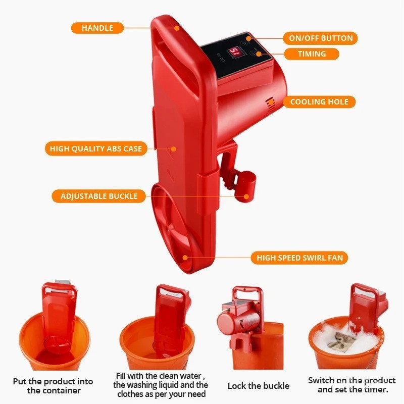 Portable washing machine with circular rotation and digital timer, mini ...