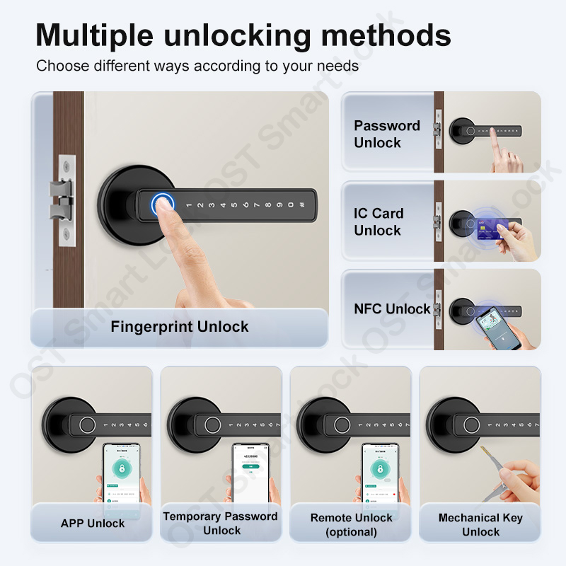 OUSHITE TUYA Smart Fingerprint Door Lock With Key Digital Password Door ...