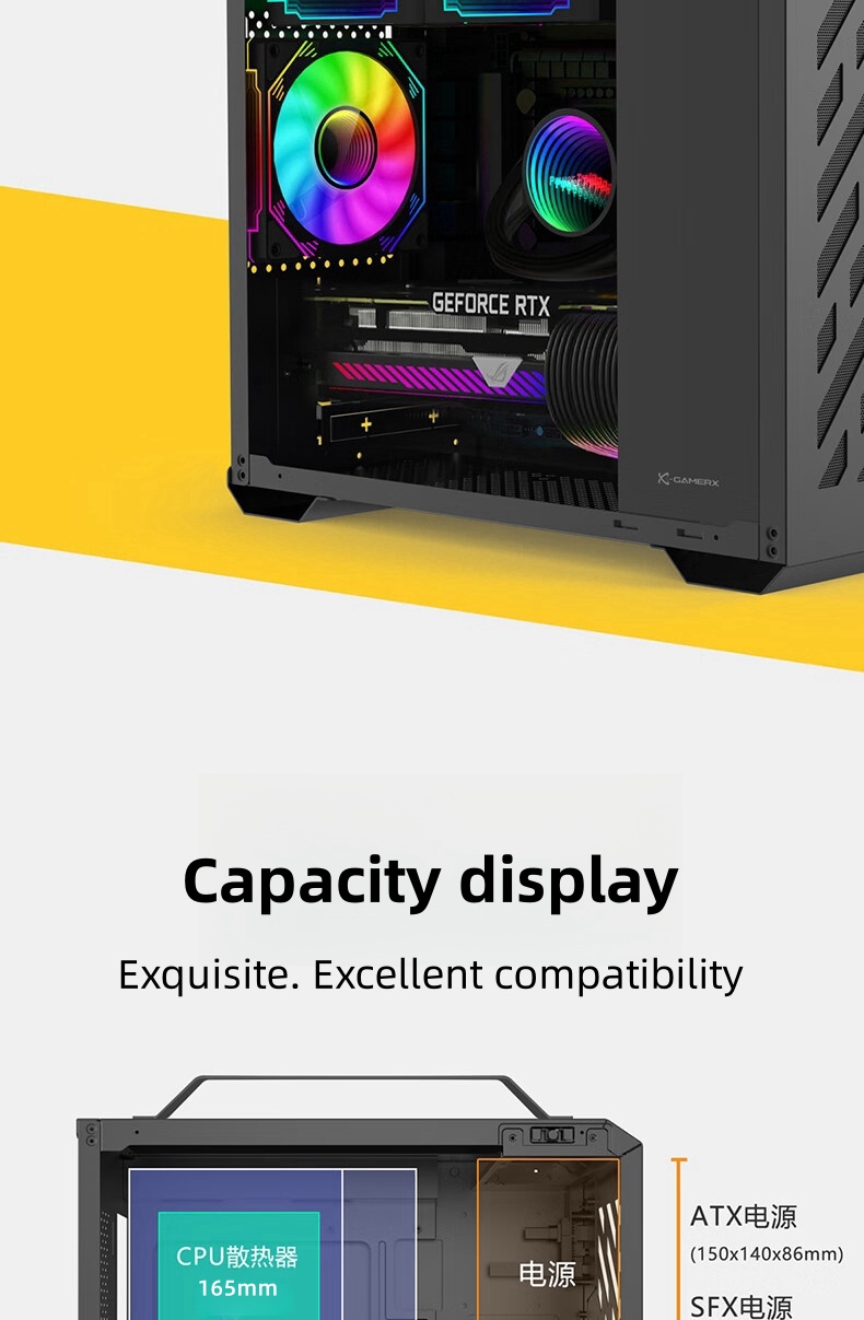 PowerTrain X200 portable desktop computer MATX glass side transparent ...