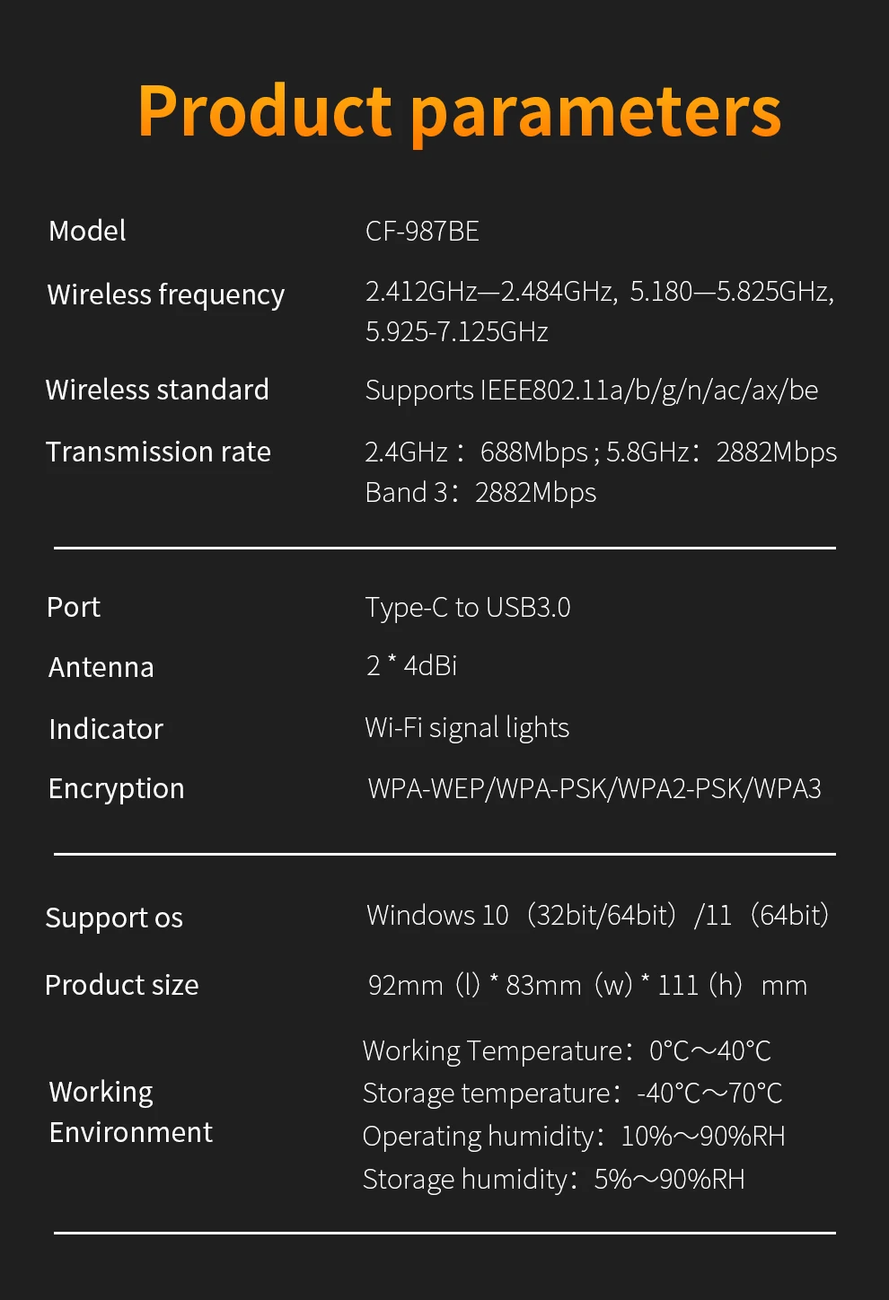 WiFi7 USB Adapter BE6500 WiFi7 Adaptador 2.4G&5.8G&6GHz USB3.0 Wireless ...