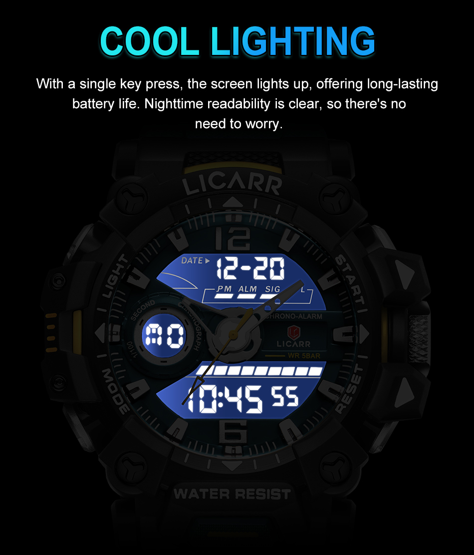 LICARR Brand Men's Watch Dual Display Watch Original Waterproof Fashion ...