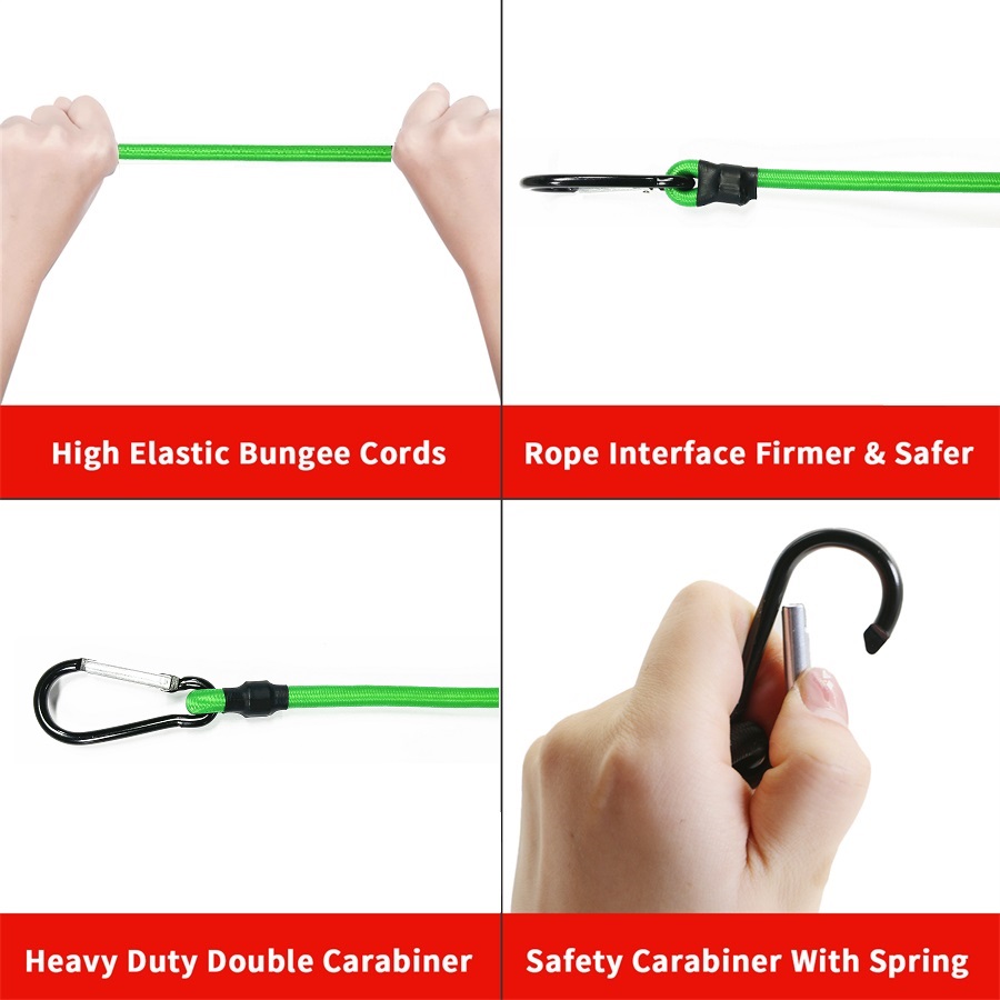 30/60/90/120/150CM Green Stretch Elastic Ropes 8MM Bungee Cords With ...