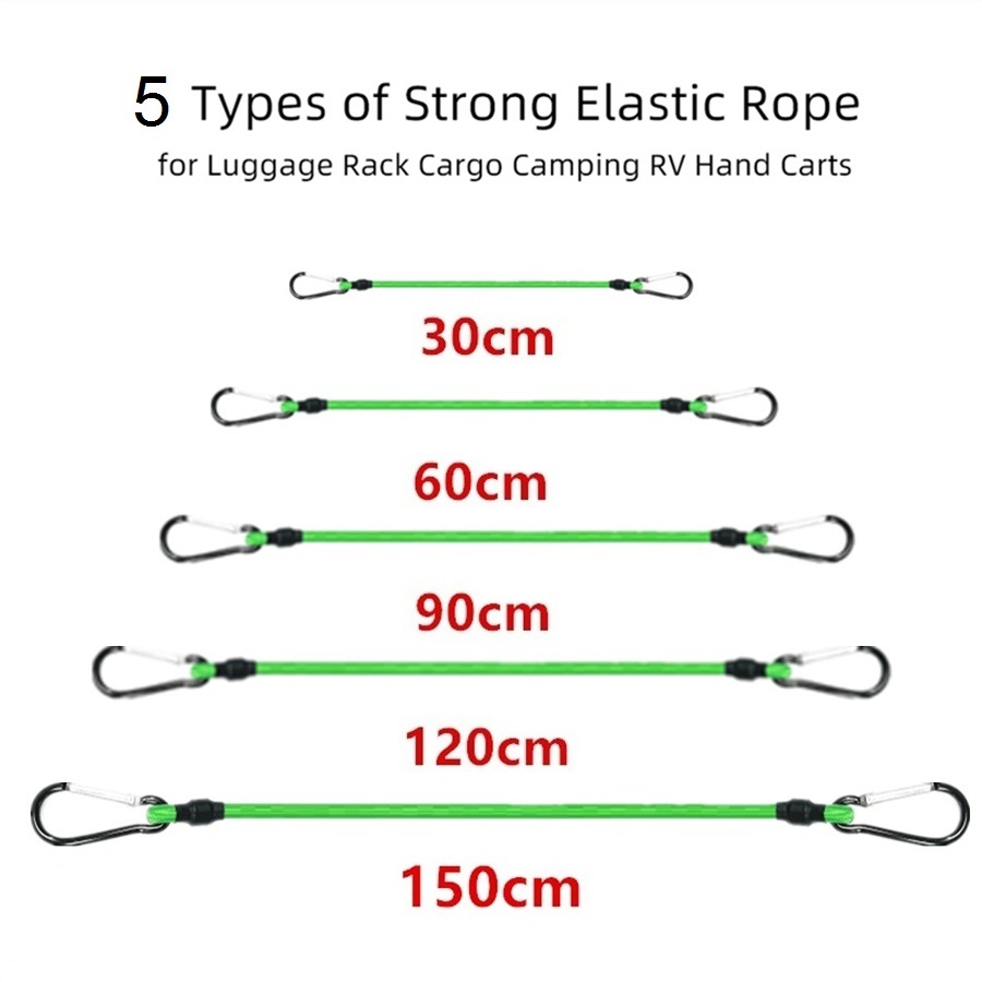 30/60/90/120/150CM Green Stretch Elastic Ropes 8MM Bungee Cords With Hooks Lightweight Bikes Tie ...