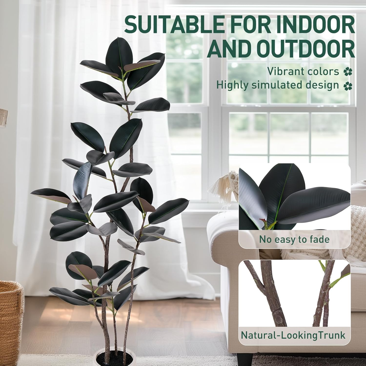 Ready stock」Artificial Rubber Tree - 5.6 feet tall artificial plant for ...