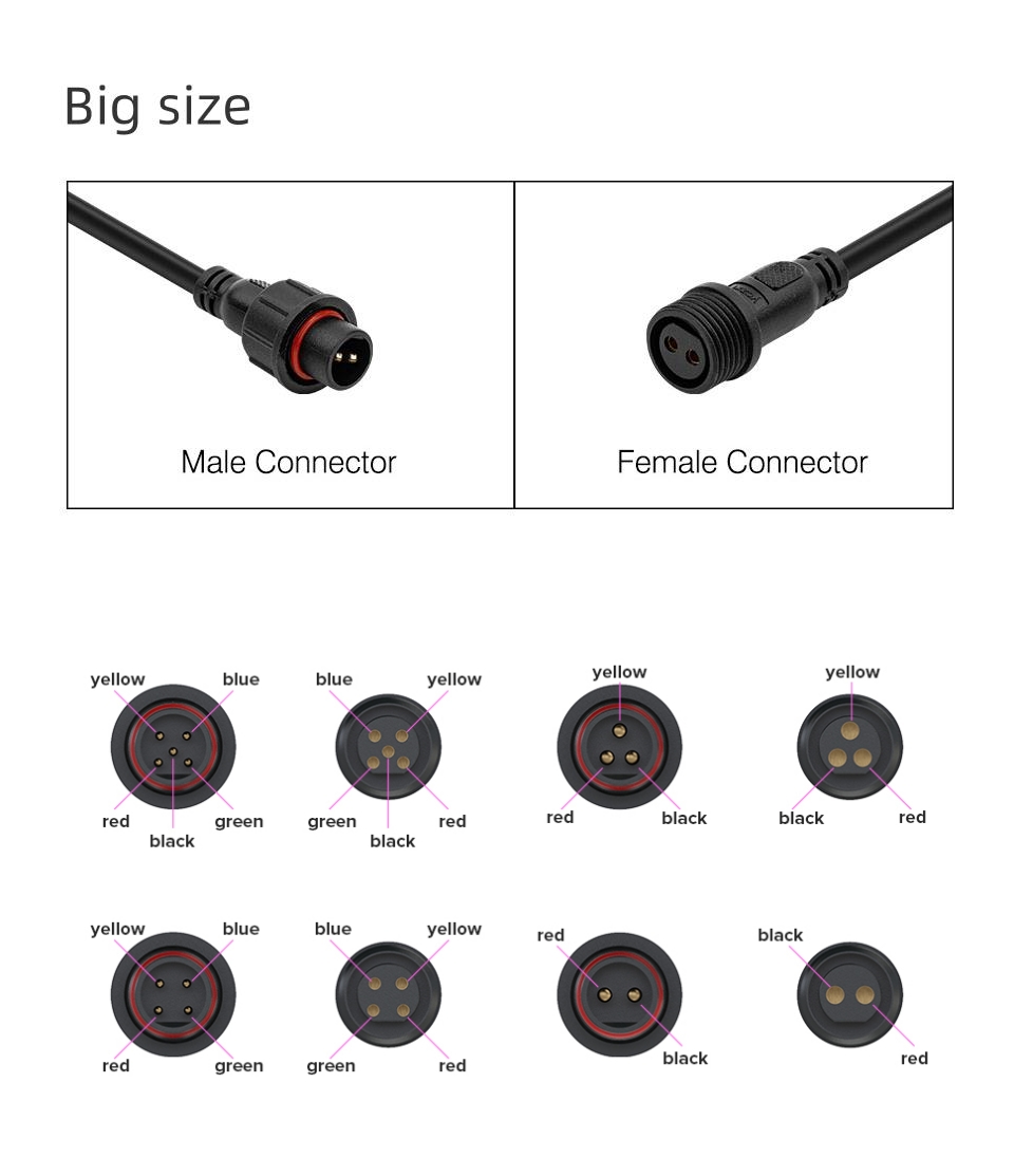 BTF-LIGHTING 2/3/4/5 Pin Waterproof Connector Y Shape 1 Male Divided 2 ...