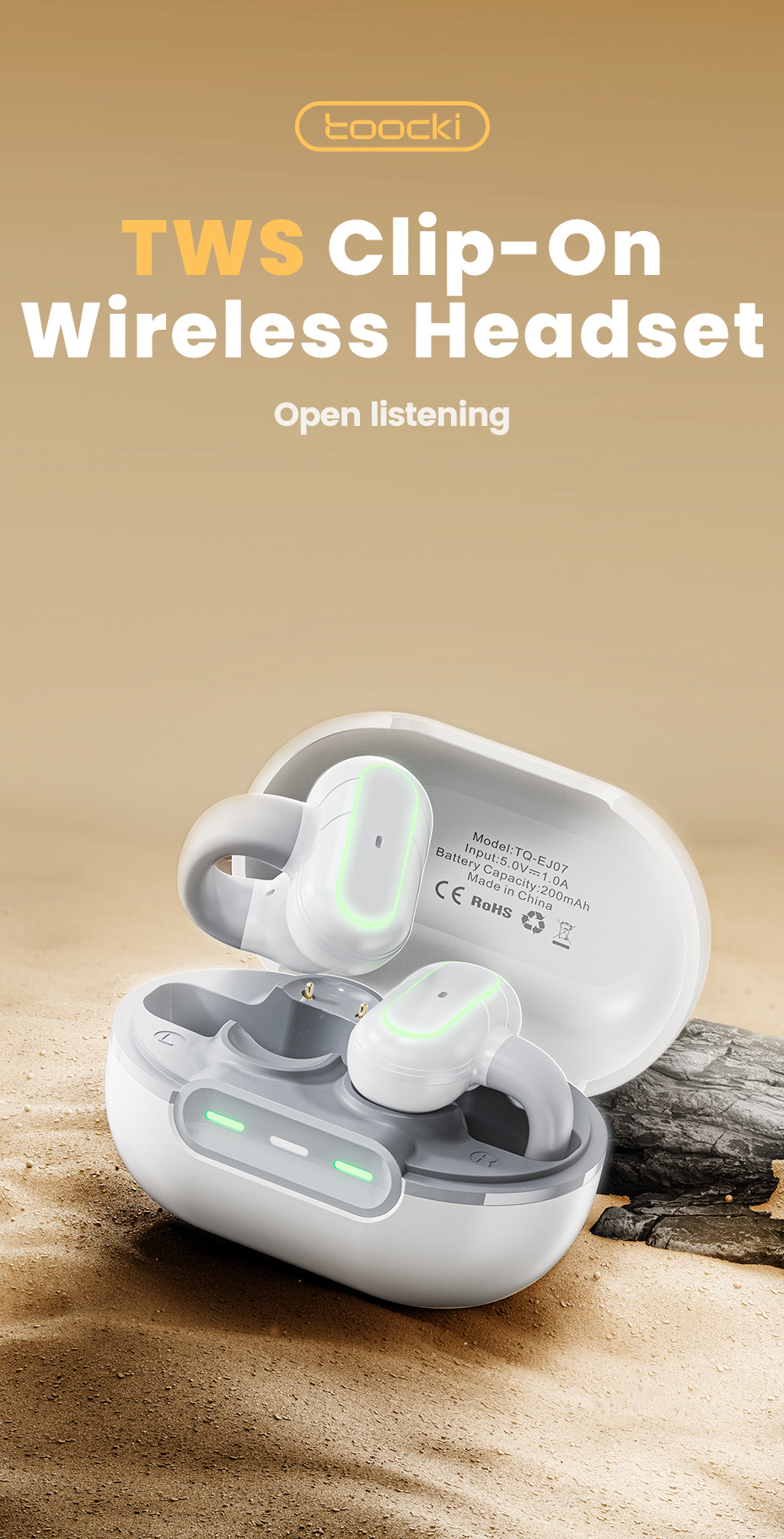 Toocki Clip-Ear Wireless Headphones Bluetooth 5.3 Earphones Noice ...
