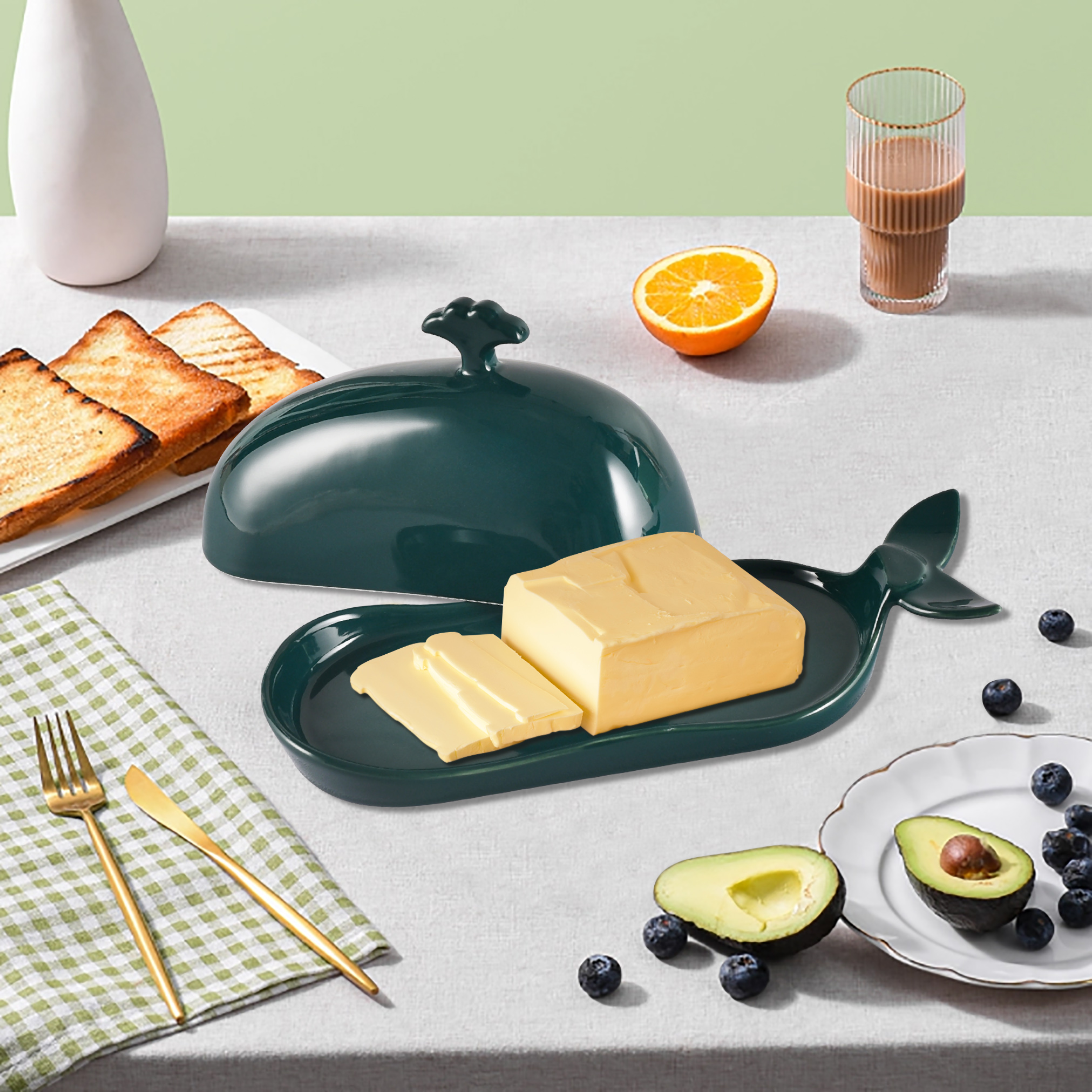 fMBB 1 Piece Butter Plate Whale Design Ceramic Butter Box Cheese ...