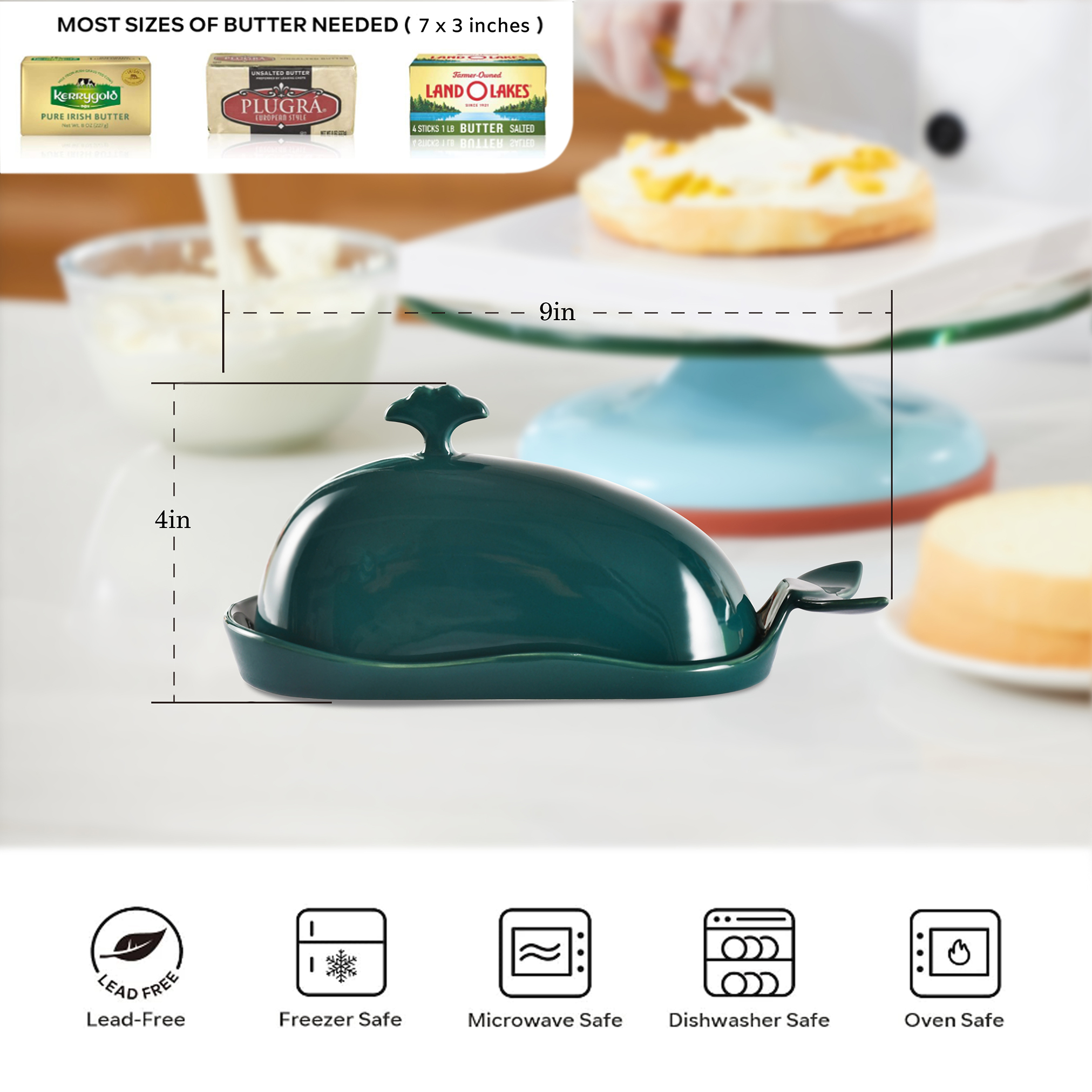 fMBB 1 Piece Butter Plate Whale Design Ceramic Butter Box Cheese Storage Tray Butter Container ...