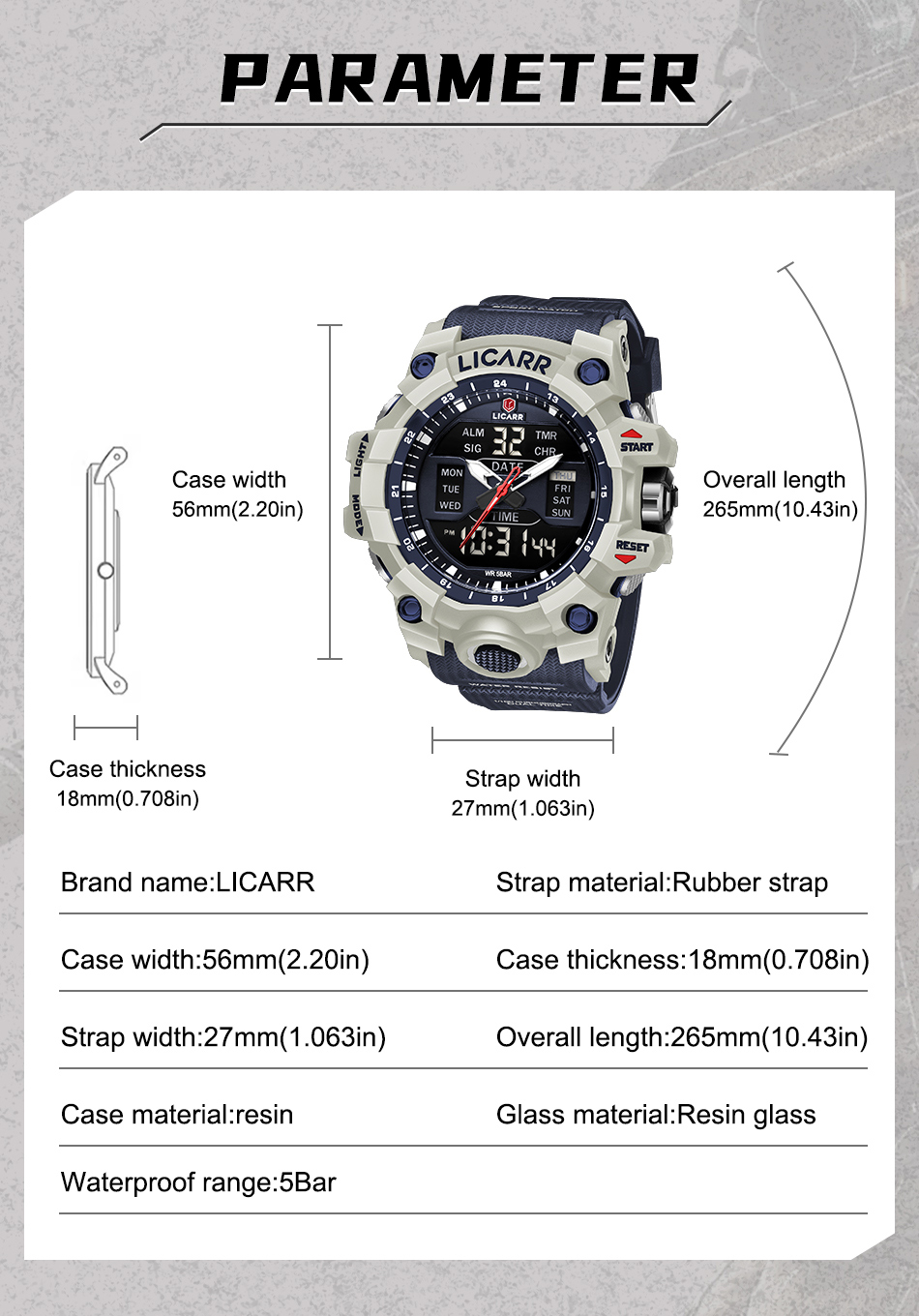 LICARR Top Men's Watch Dual Display Fashion Simple Cool Date Waterproof ...