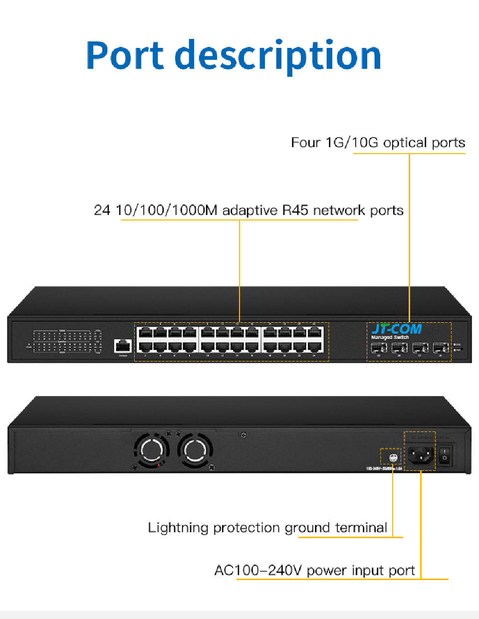 Gigabit 16 port 24/8 Rj45 Port 4 10G Fiber Optical Switch Management ...