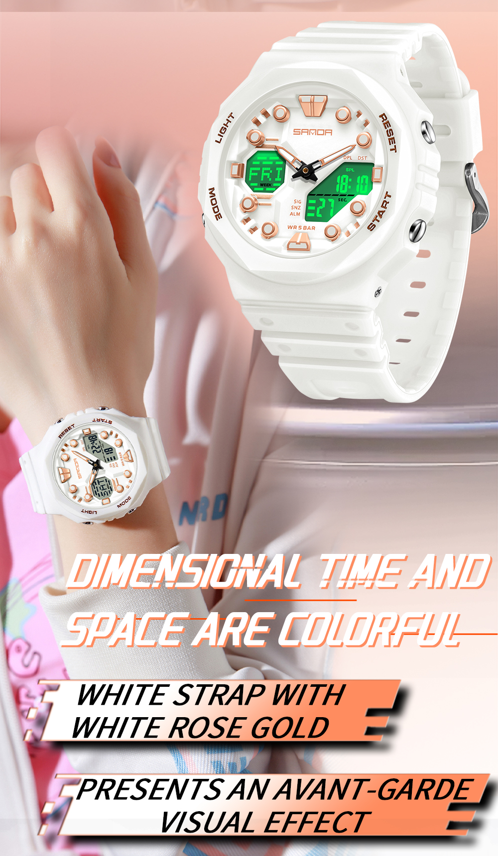 SANDA 6200 Fashion Student Electronic Watch Multi functional Alarm ...