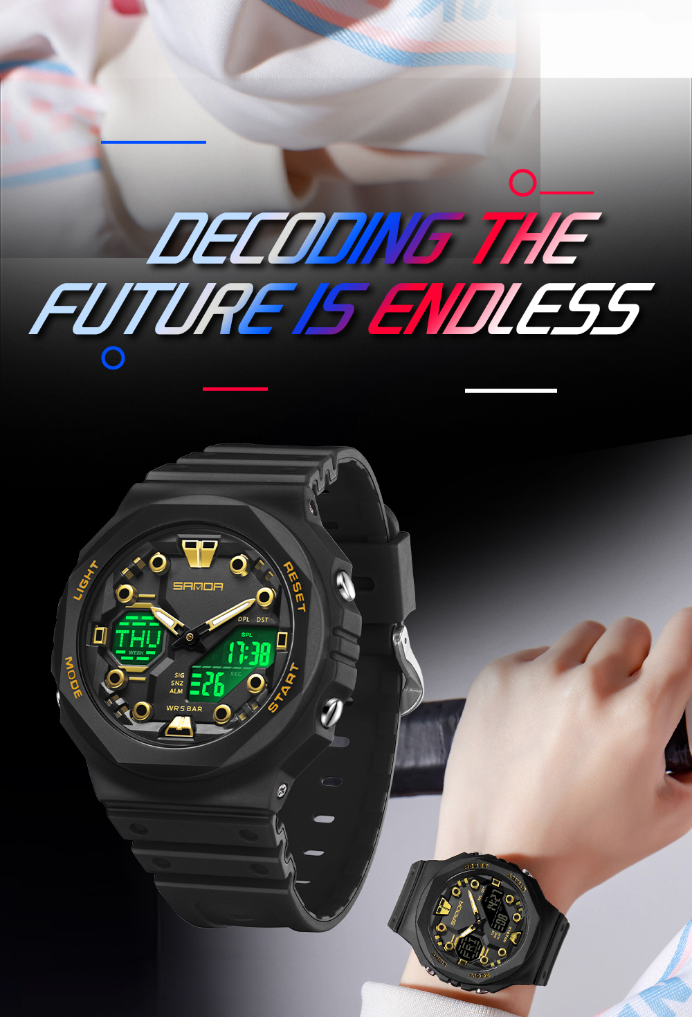 SANDA 6200 Fashion Student Electronic Watch Multi functional Alarm ...