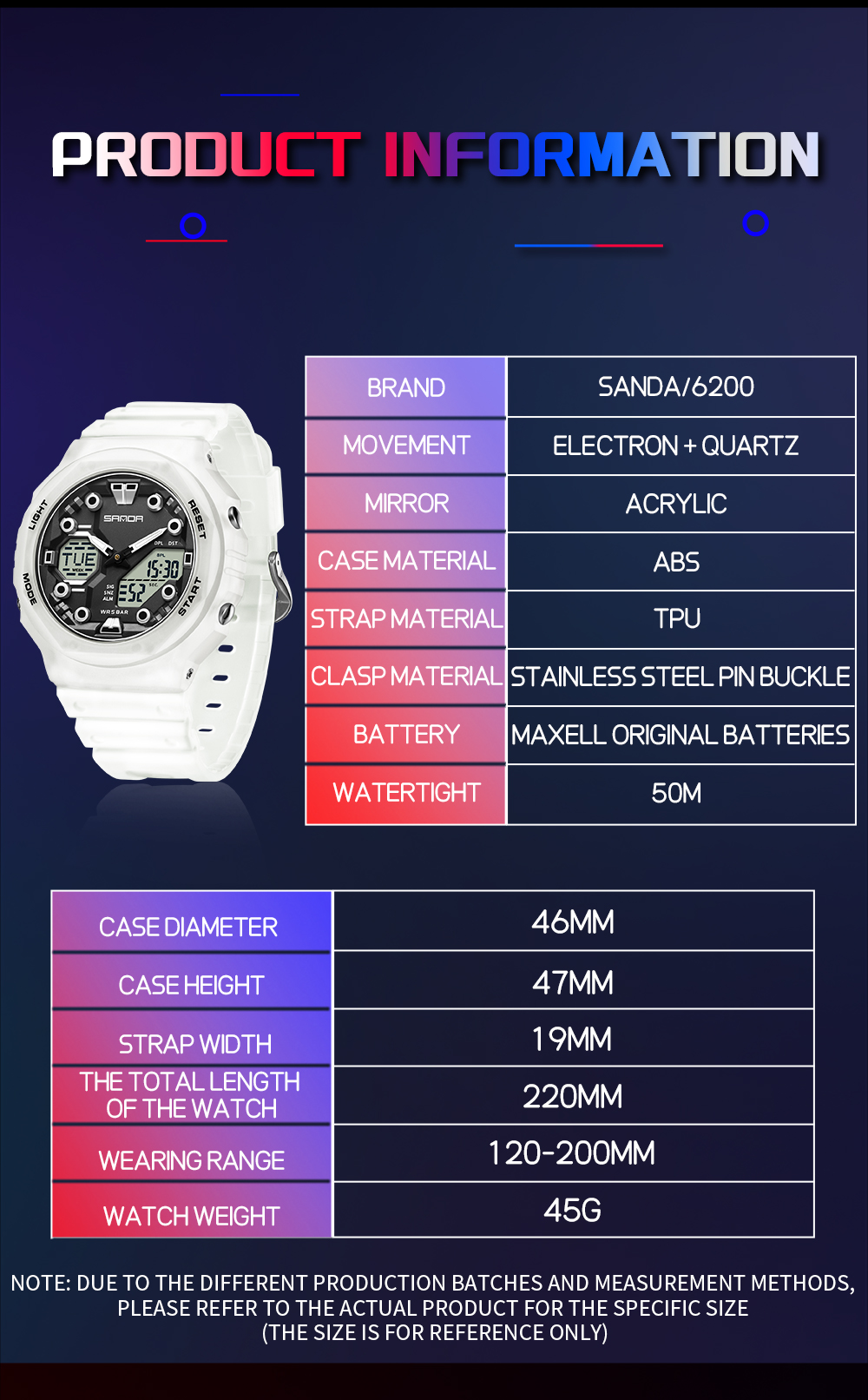 SANDA 6200 Fashion Student Electronic Watch Multi functional Alarm ...