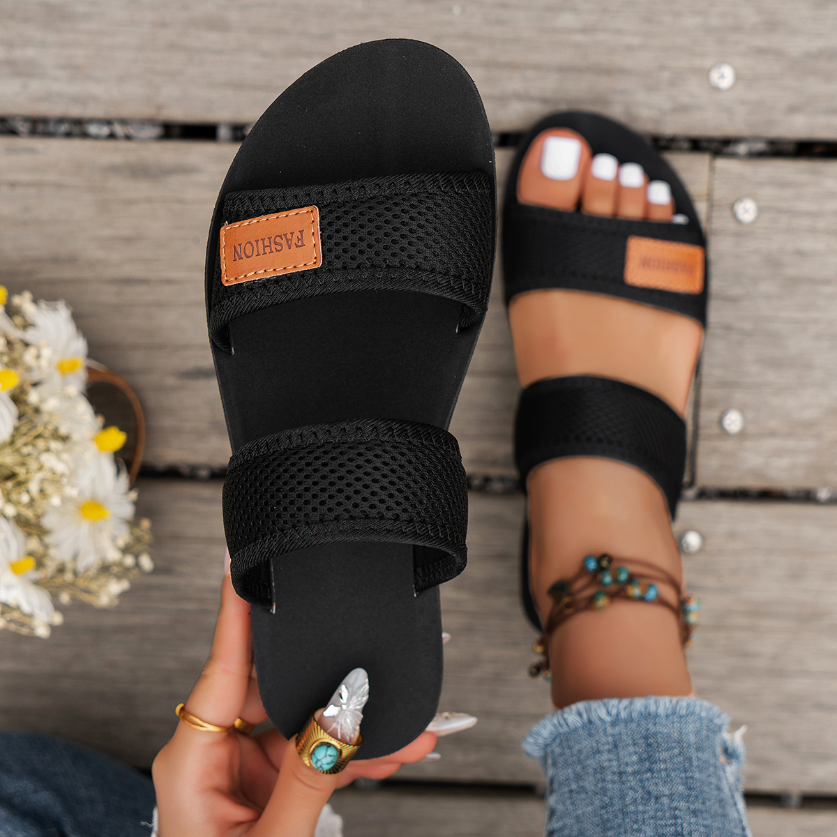 Simple Style Women's Open-Toed Sandals Mesh Breathable Skin-Friendly ...