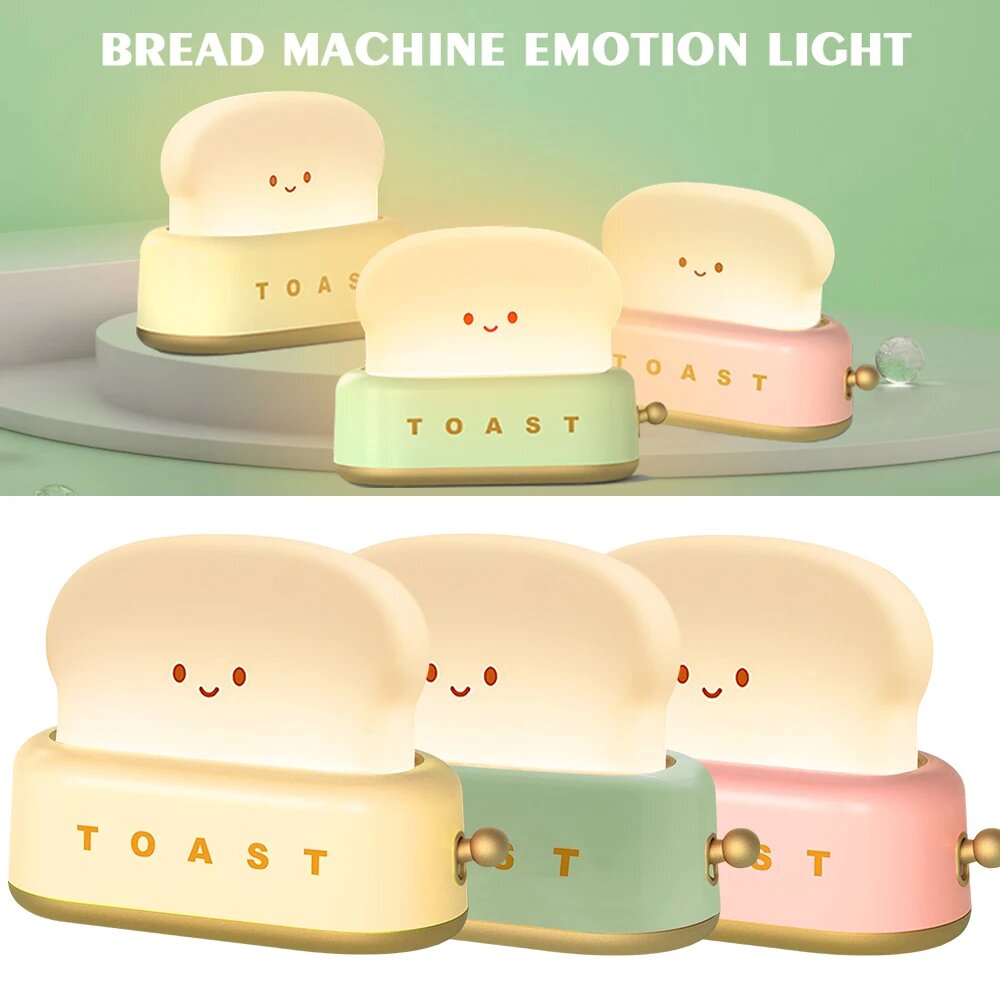 Toast Night Light USB Rechargeable Timing LED Cute Sleep Lamp Table ...