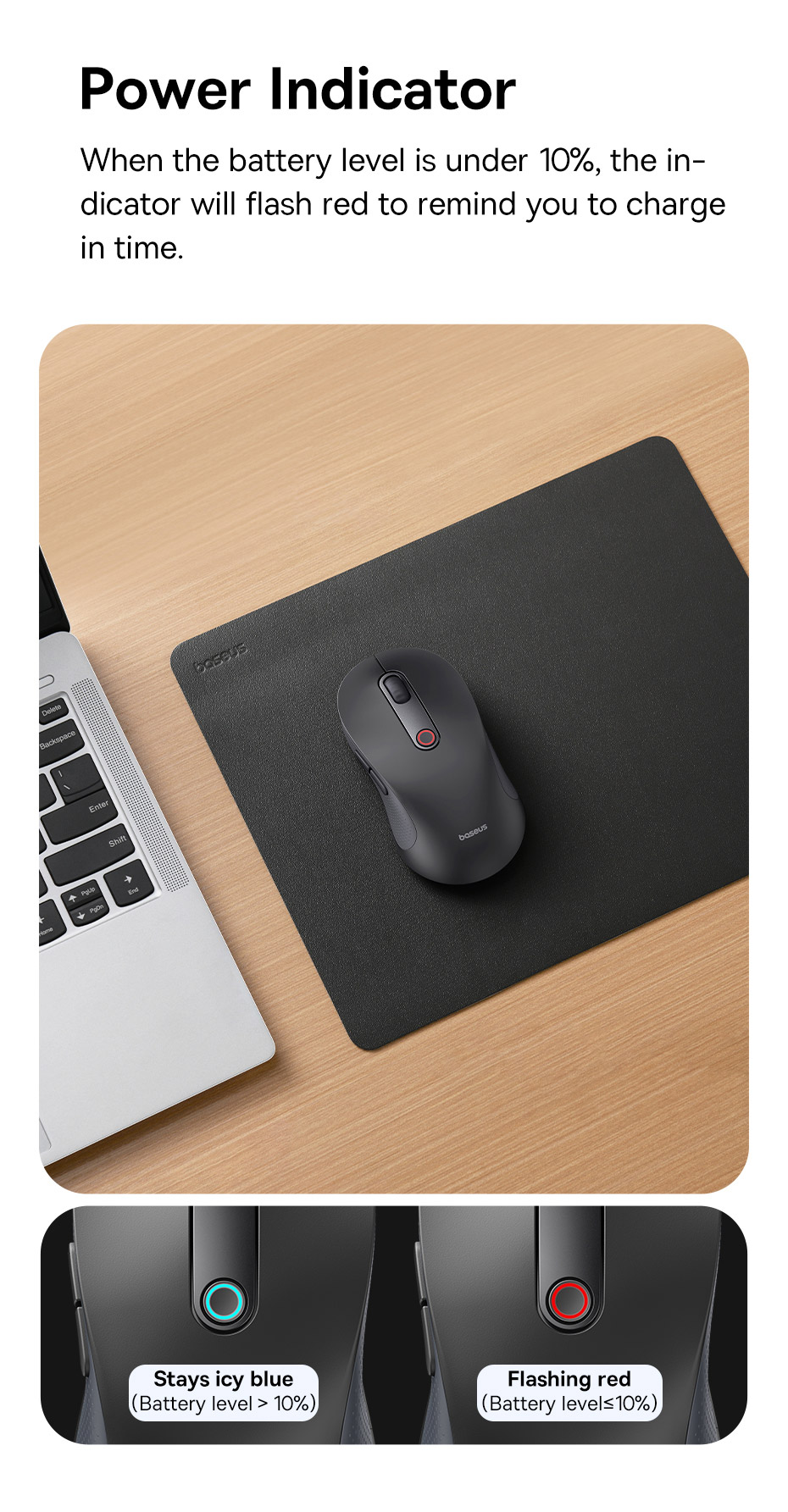 Baseus F02 Ergonomic Wireless Mouse Bluetooth Mouse with 1 AA Battery ...