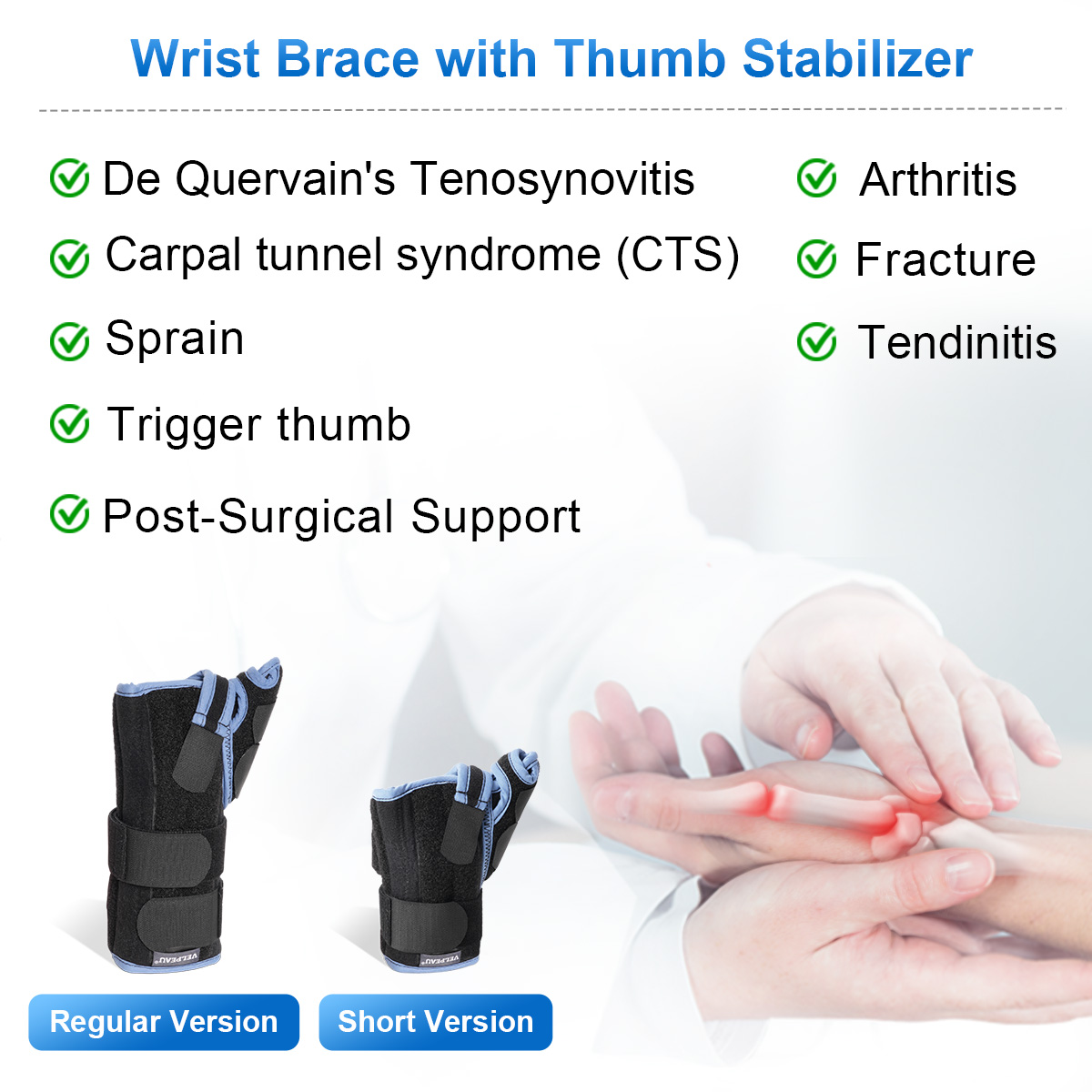 VELPEAU Wrist Support with Thumb Spica Splint for De Quervain's ...