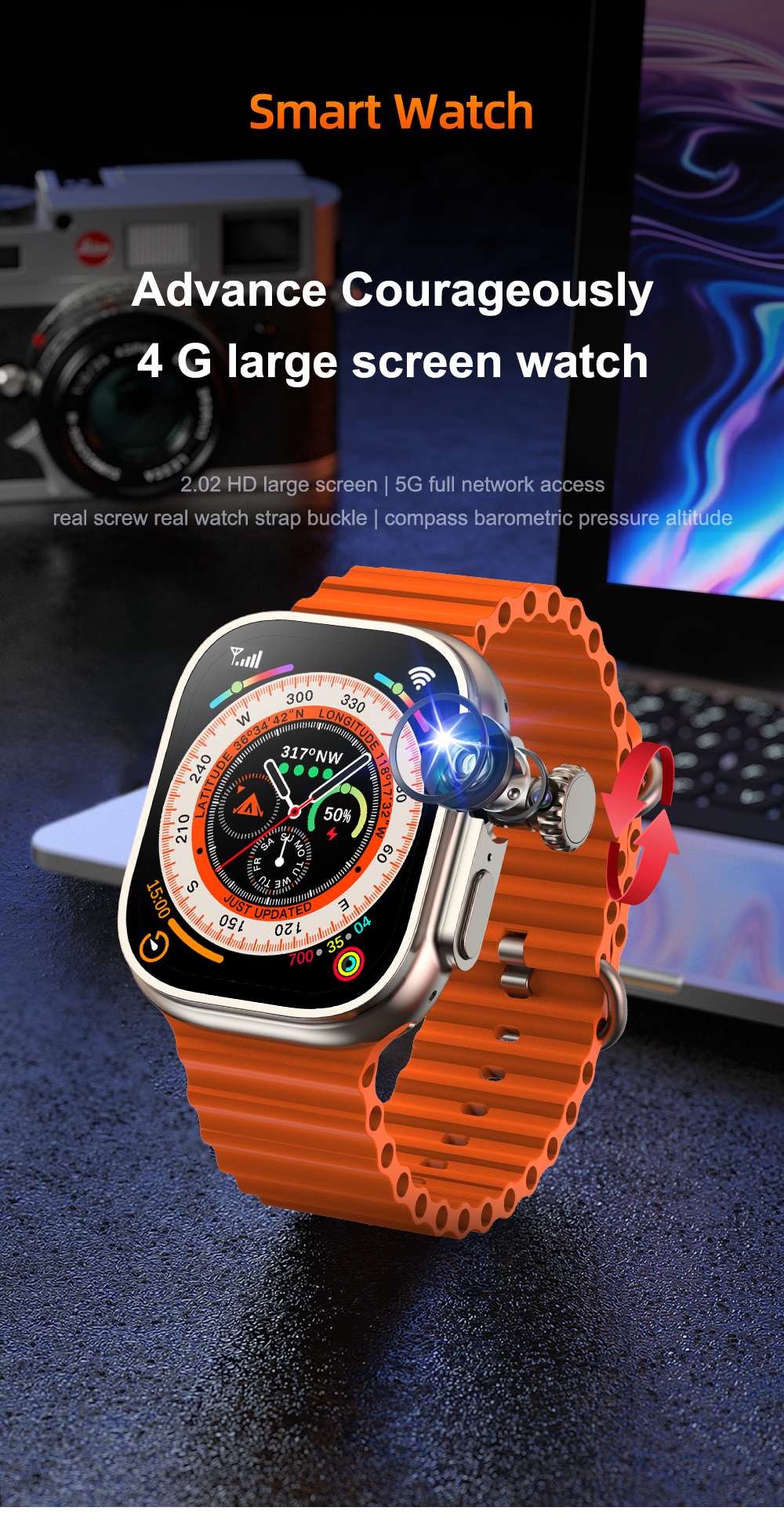 2024 New SIM Card 4G/5G Smart Watch Metal Shell AMOLED X9 Ultra 360 ...