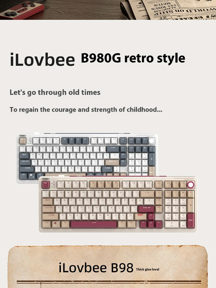 ILovbee b98 three mode wireless customized mechanical keyboard, dual structure, hot plug retro ...