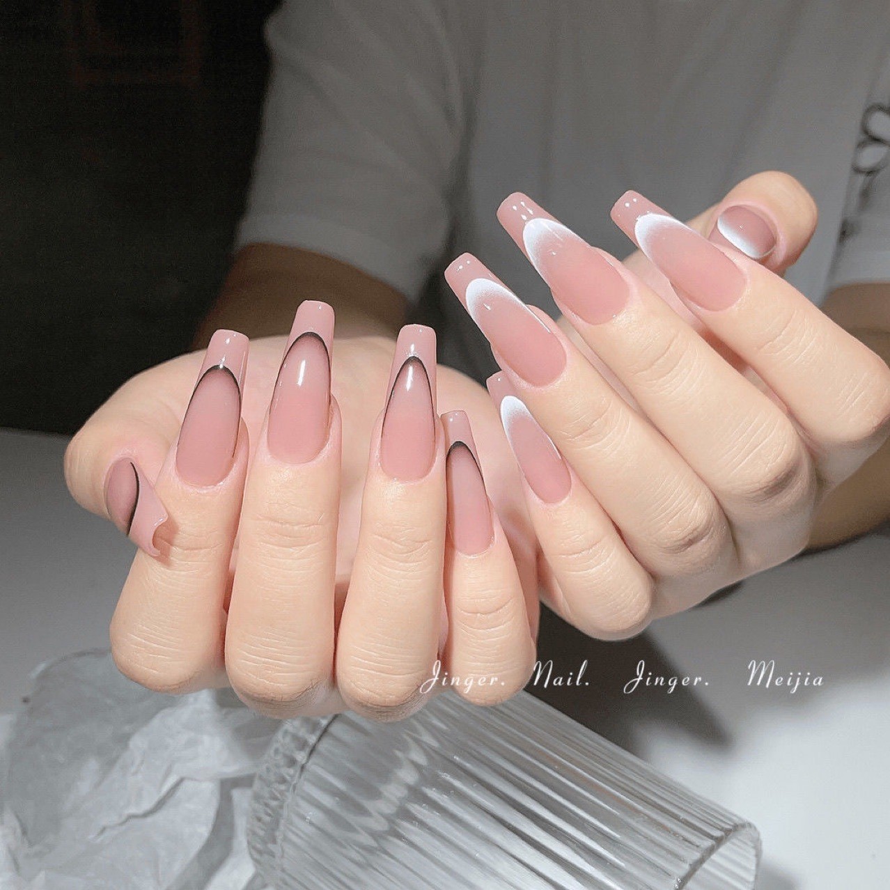 Rou Bao Nail French Gradient Stickers Girly Simplicity White Black Red With Back Glue Nails Art ...