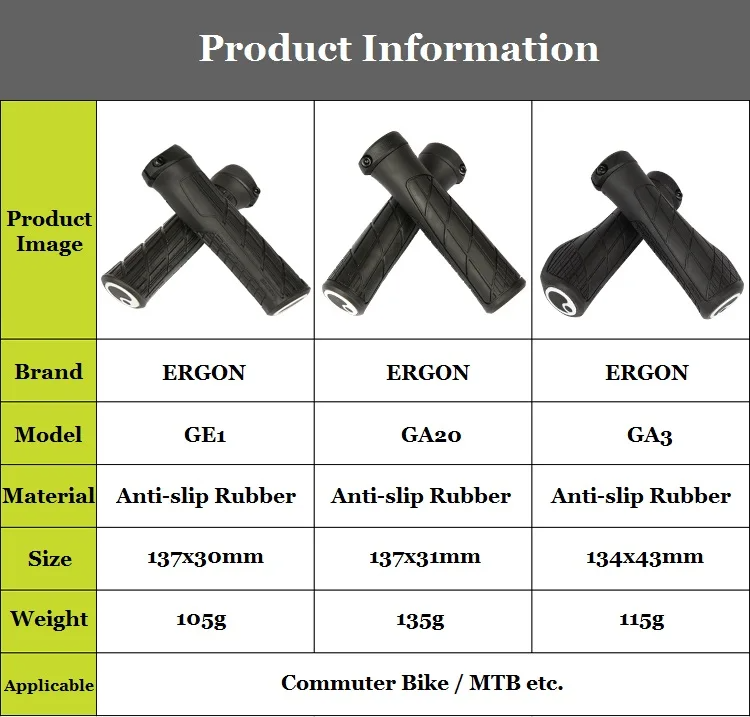 ERGON Bicycle Ergonomics Grips Anti-skid Rubber Mountain Bike Grips With Covers Large Size ...