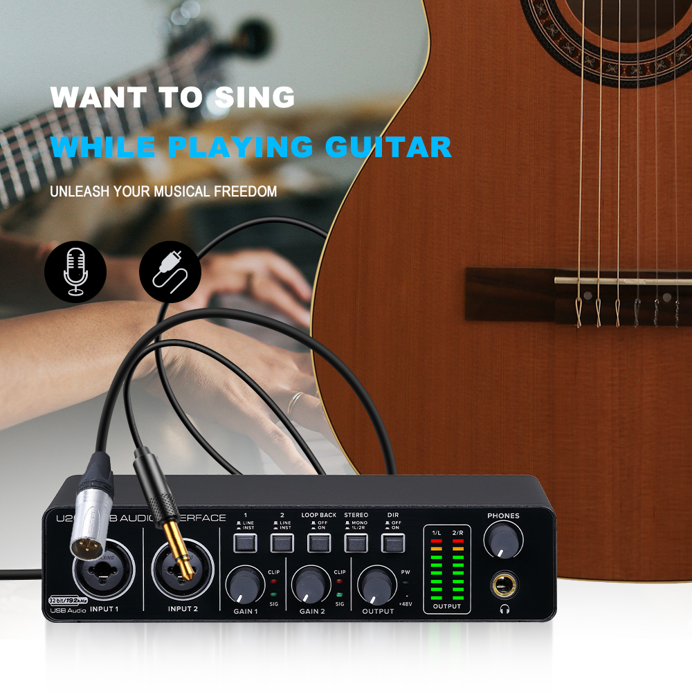 BOMGE U204 USB Audio Interface for PC Recording Music, 2x2 Guitar Audio Interface for Podcasting ...
