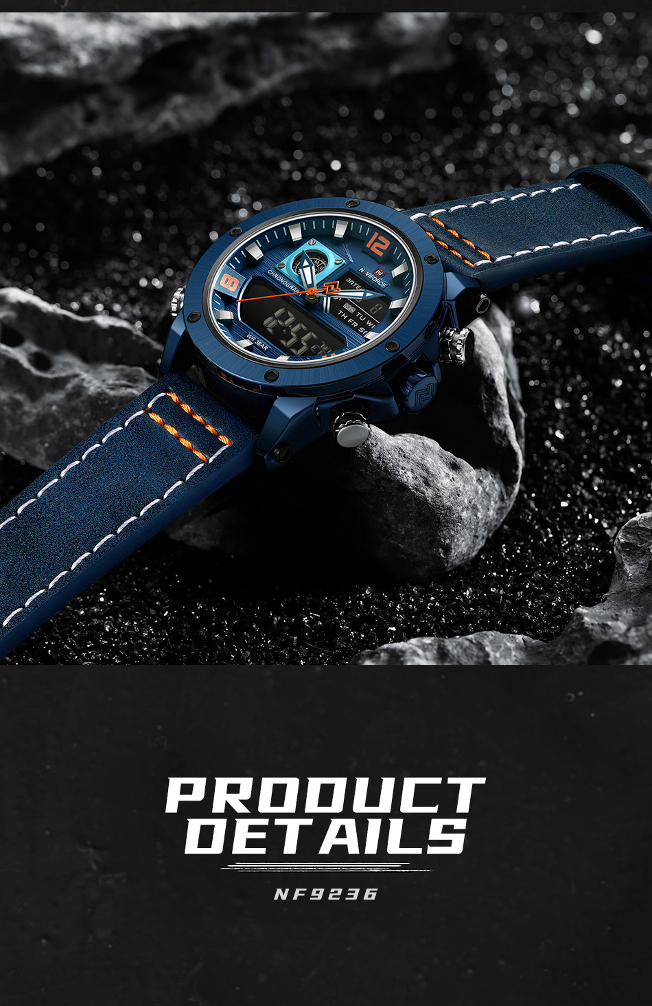 NAVIFORCE 9236 Dual Display Movement Simple Leather Strap Men's Watch ...