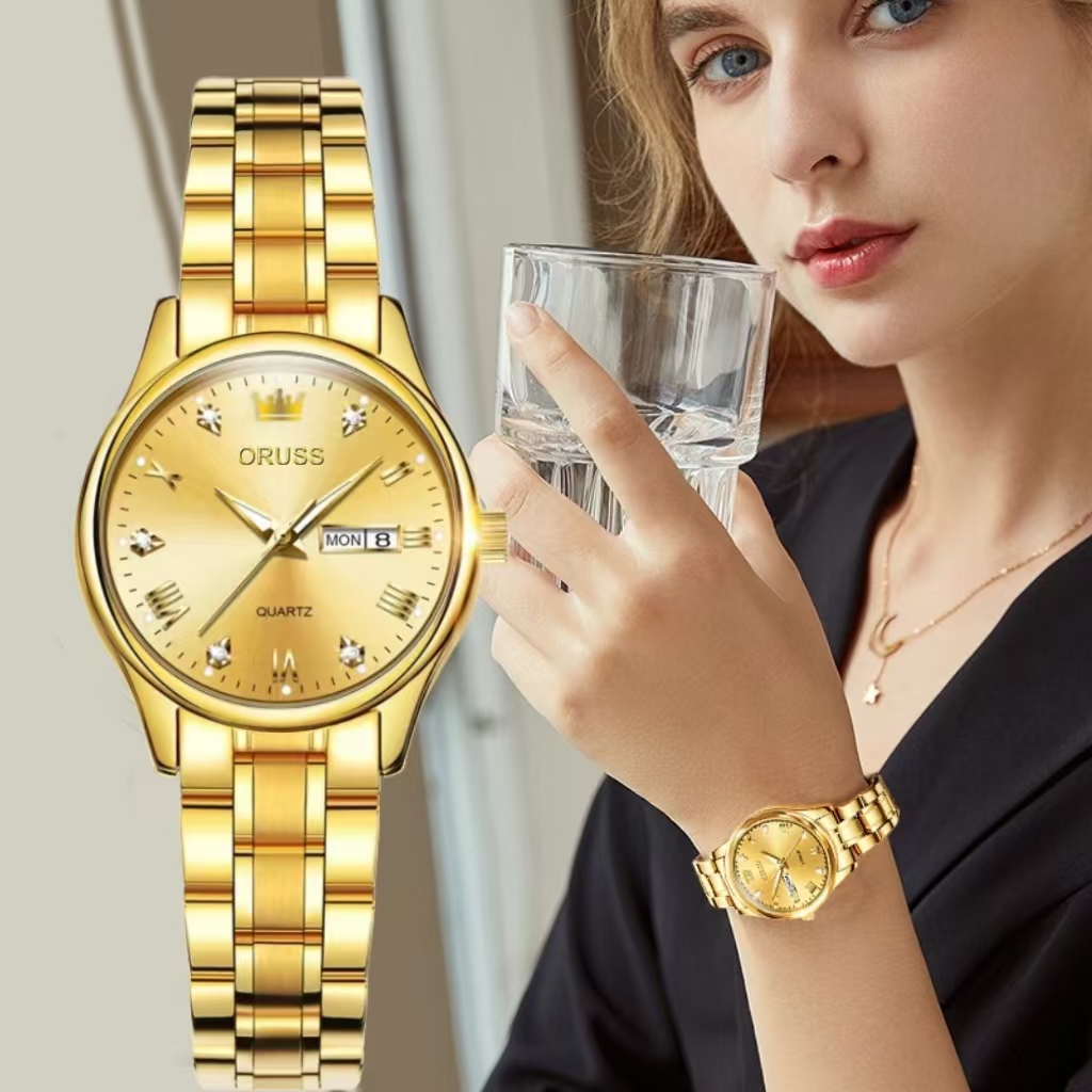 ORUSS Original Women/Men Stainless Steel Dual Calendar Luxury ...