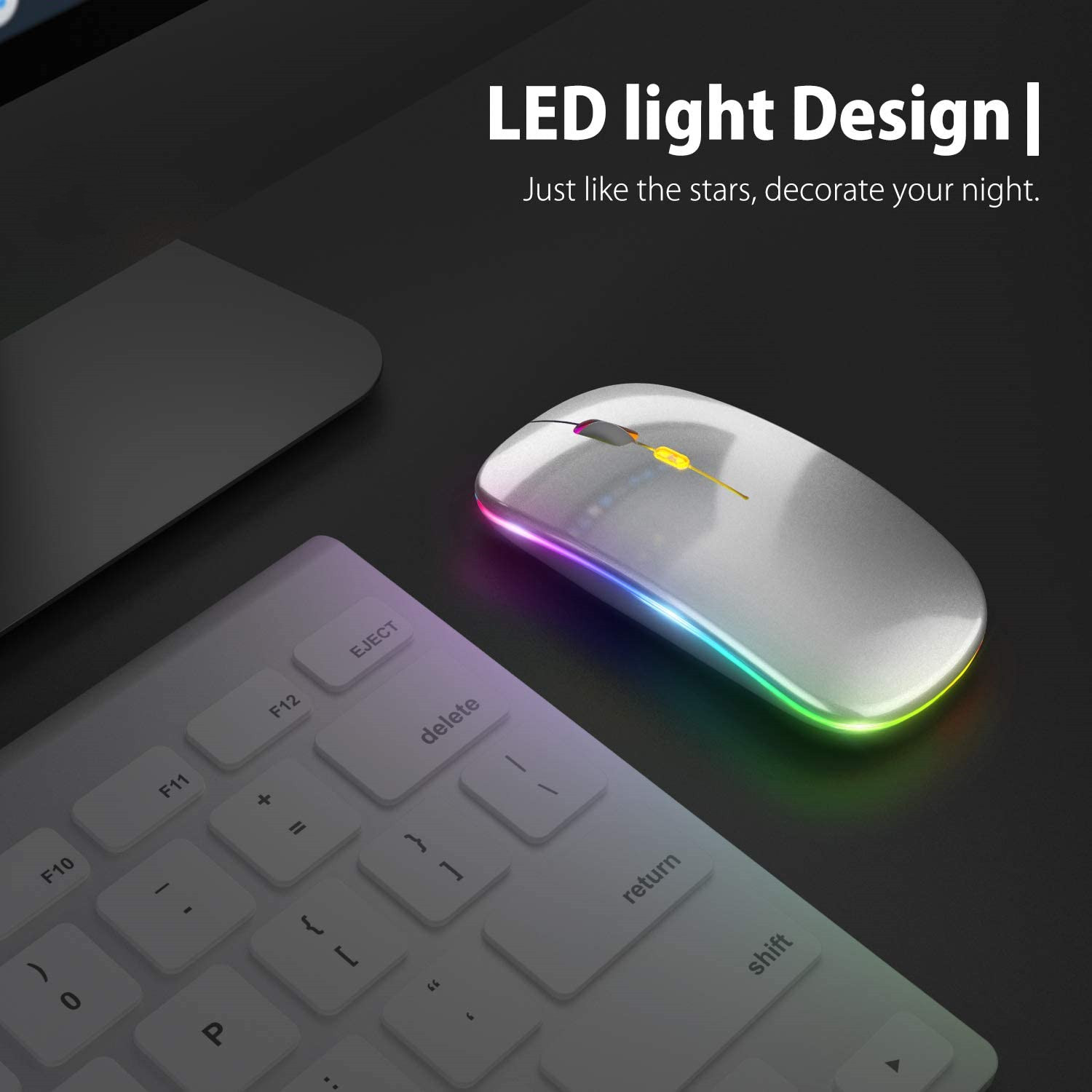 Rechargeable Wireless Mouse Slim LED Light 2.4GHz Bluetooth 5.2 Silent ...