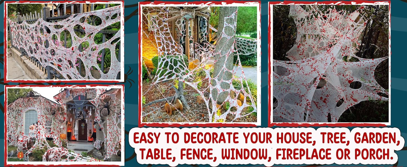Halloween Decorations Outdoor Spider Webs*2 + Spiders*2, Giant Stretchy ...