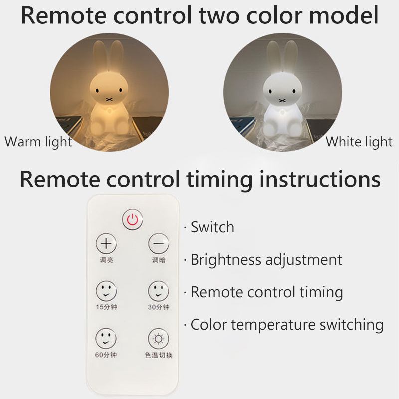 RHPOA Miffy Night Light Rechargeable 16 Colors RGB Remote Control ...